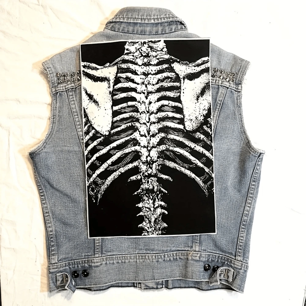 1pc Extra Large Gothic Ribcage Back Patch - Spine Skeleton Design ...