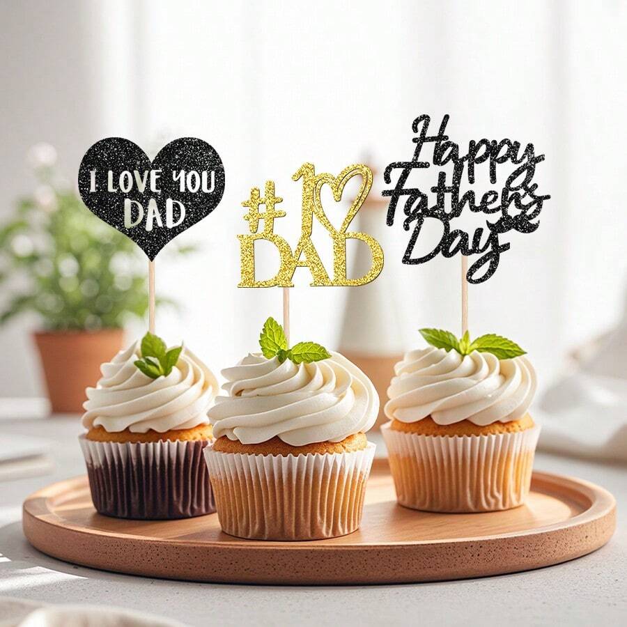 24Pcs Father's Day Themed Cake Toppers, And 24 Glue Dots, Happy Father ...