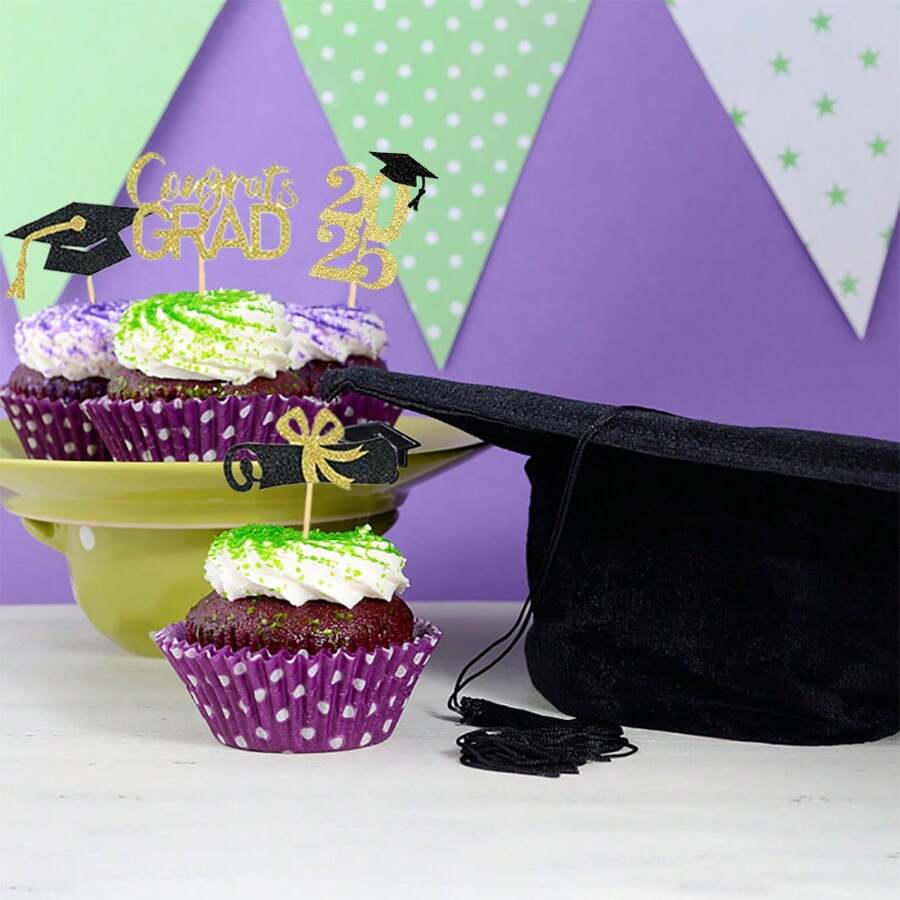 12 pièces Décorations de cupcakes pour la remise des diplômes 2025, décorations de cupcakes ...
