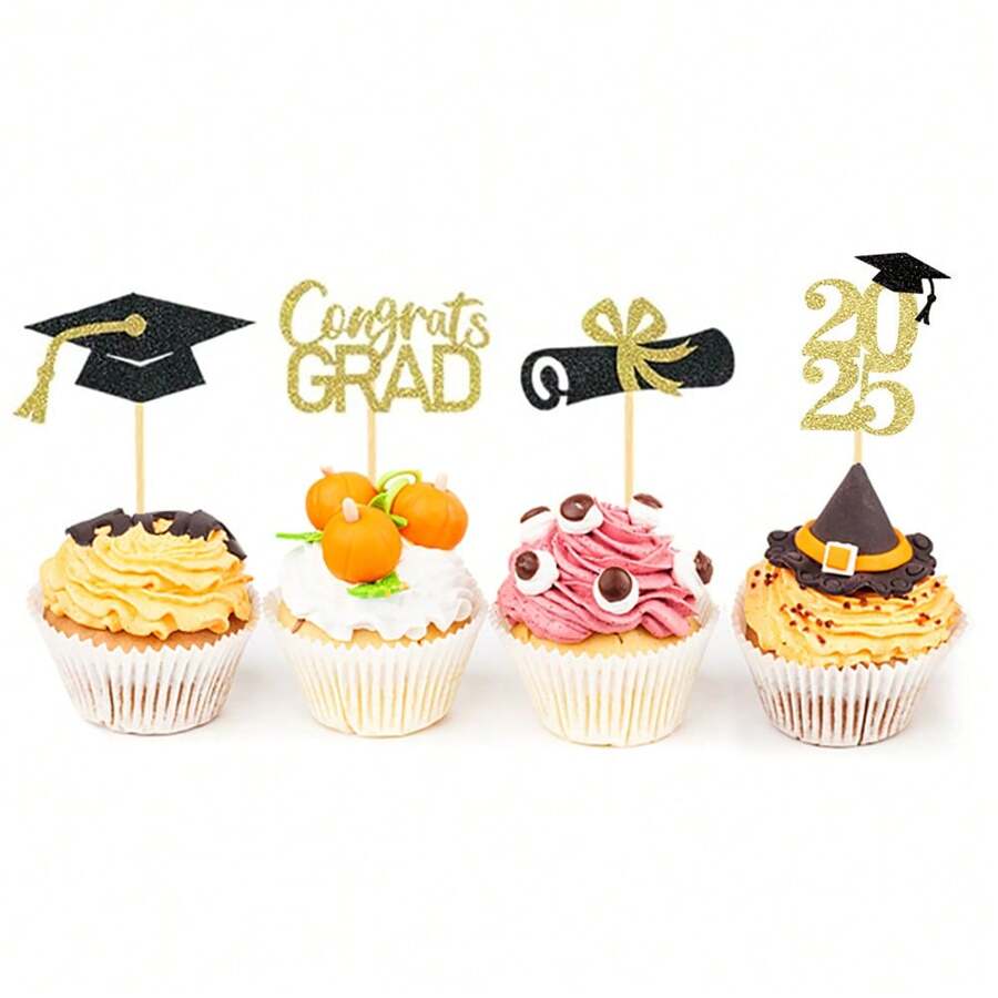 12 Pcs 2025 Graduation Cupcake Toppers,Glitter Class Of 2025 Cupcake ...