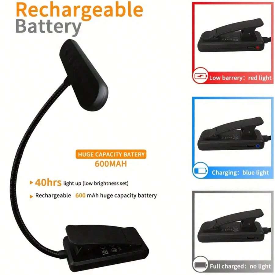 Book Light USB Rechargeable Reading Light Warm Cool White Daylight ...