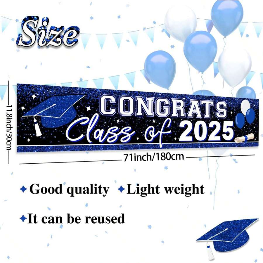 1pc Blue Graduation Flag - Congratulations To The Class Of 2025 ...