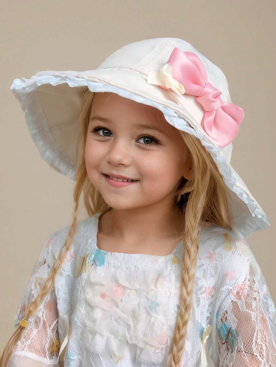 1 Pc Kids Spring Bucket Hat, Girls Bow Wide-Brimmed Sun Hat, Suitable ...