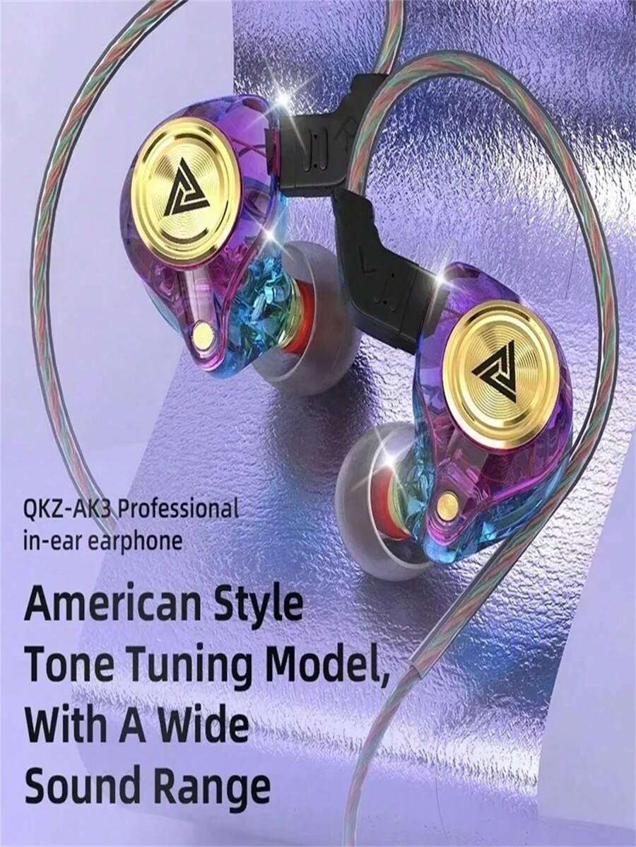 Original QKZ AK3 Fone de ouvido HiFi 3,5 mm com fio, Fones de ouvido com microfone, estéreo ...