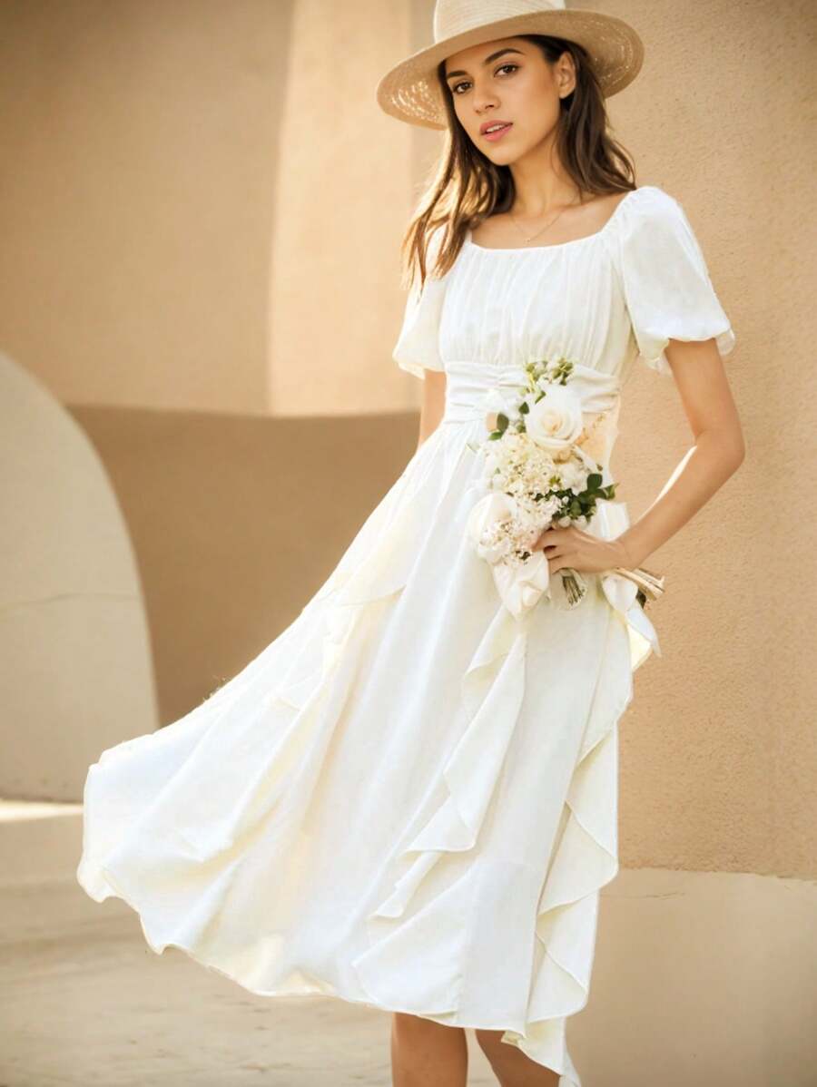 Robe blanche française Top de gamme pour femmes Été 2025 Nouvelle robe ...