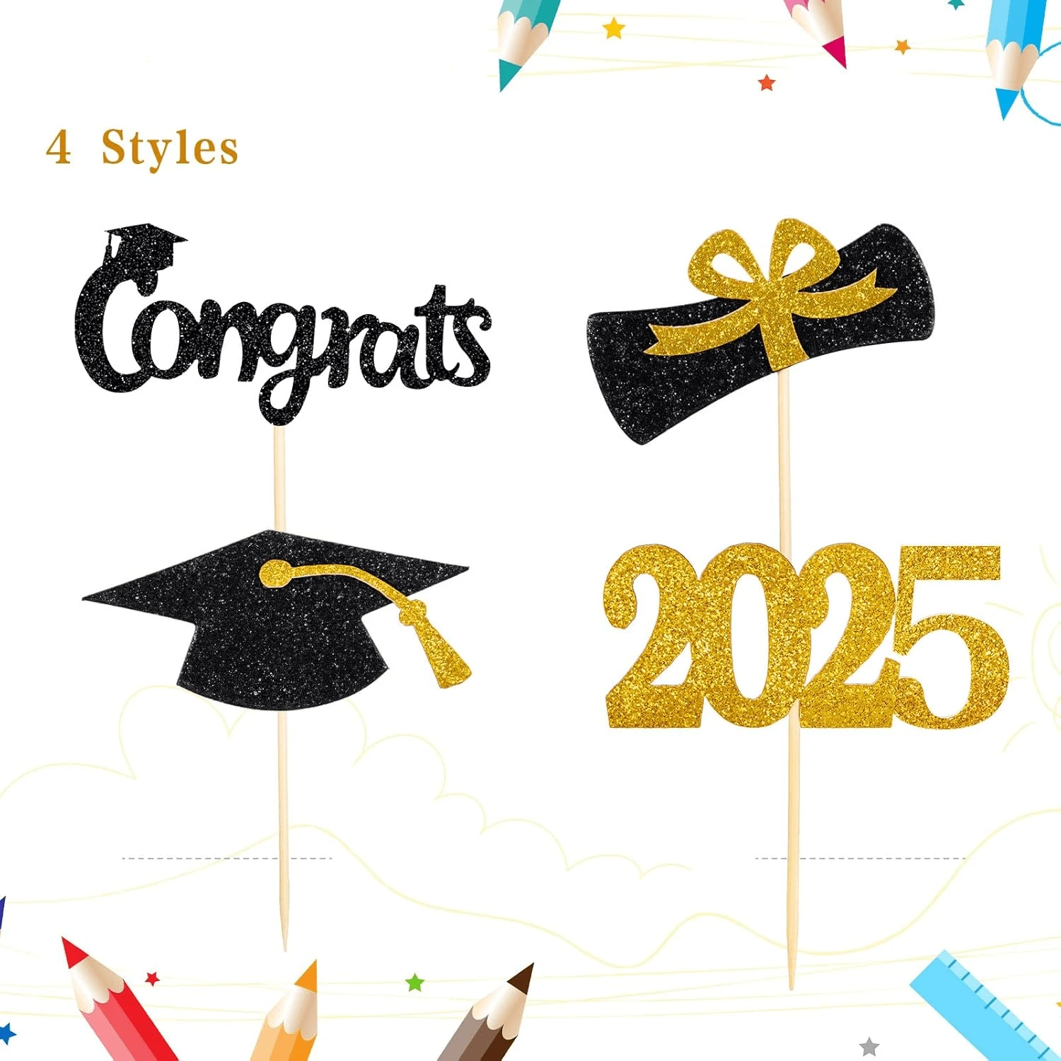 Paquete de 12/24 Adornos para cupcakes de graduación 2025 con birete ...