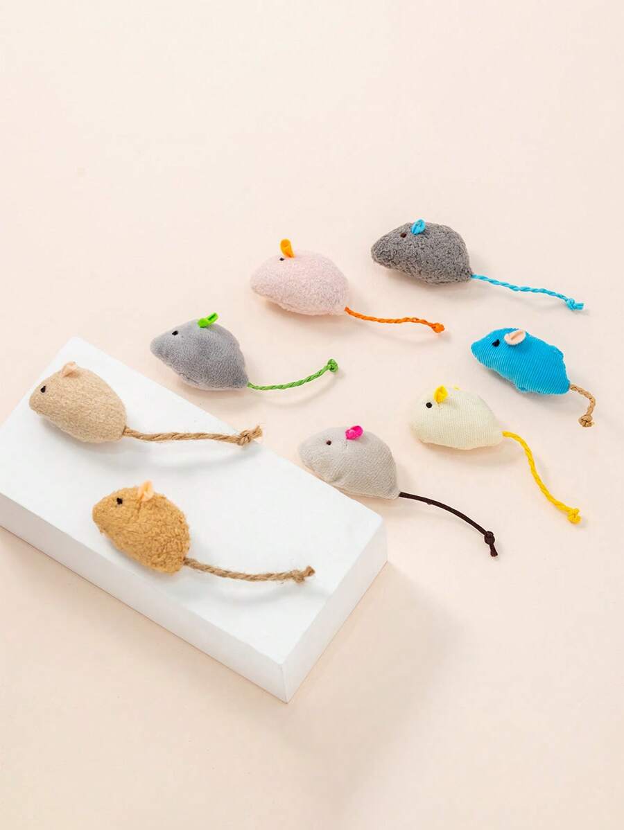8pcs Realistic Plush Mice Doll Set, Feather Mice, Scratch & Bite ...