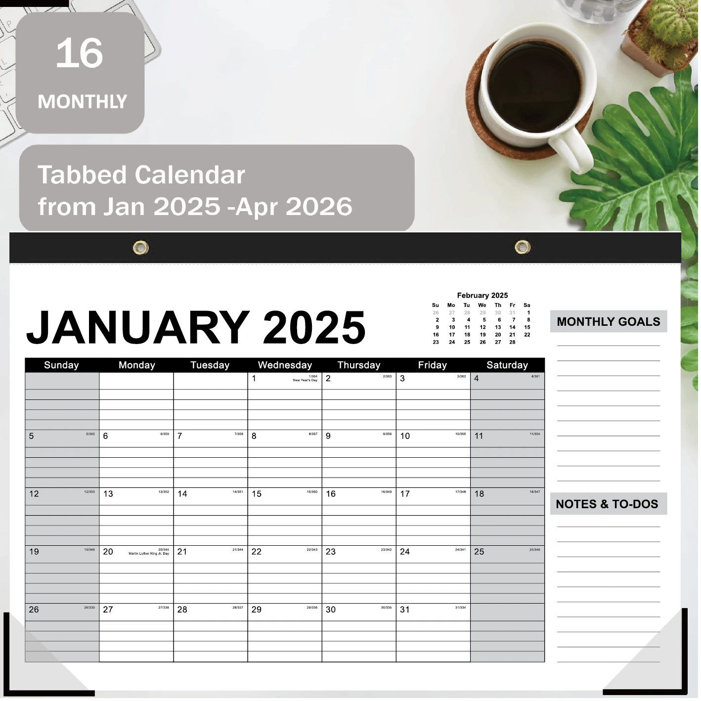 Kalender van 16 maanden 2025-2026 - Groot formaat 17" X 12 ...