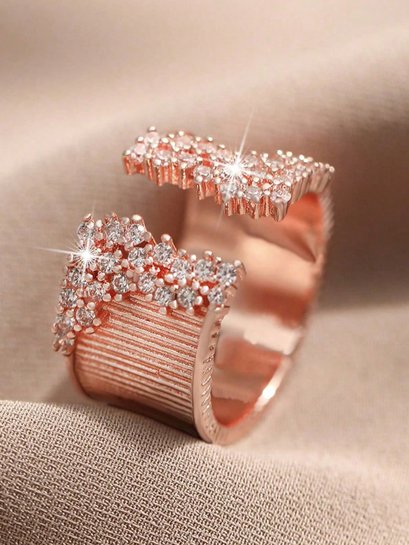 1pc Luxury Rose Gold Color Wide Openable Rings With CZ Stone For Women ...