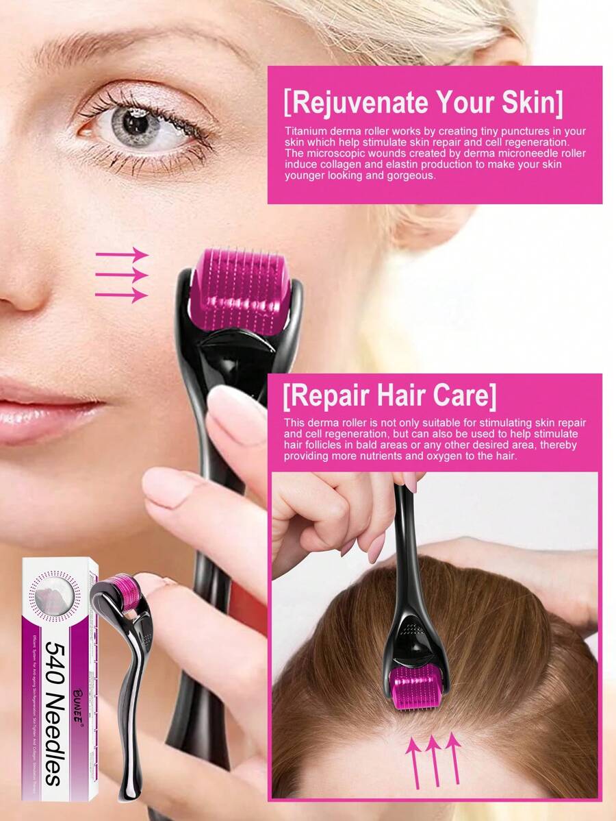 BUNEE 540-Microneedle Derma Roller For Hair, Disposable Beauty ...