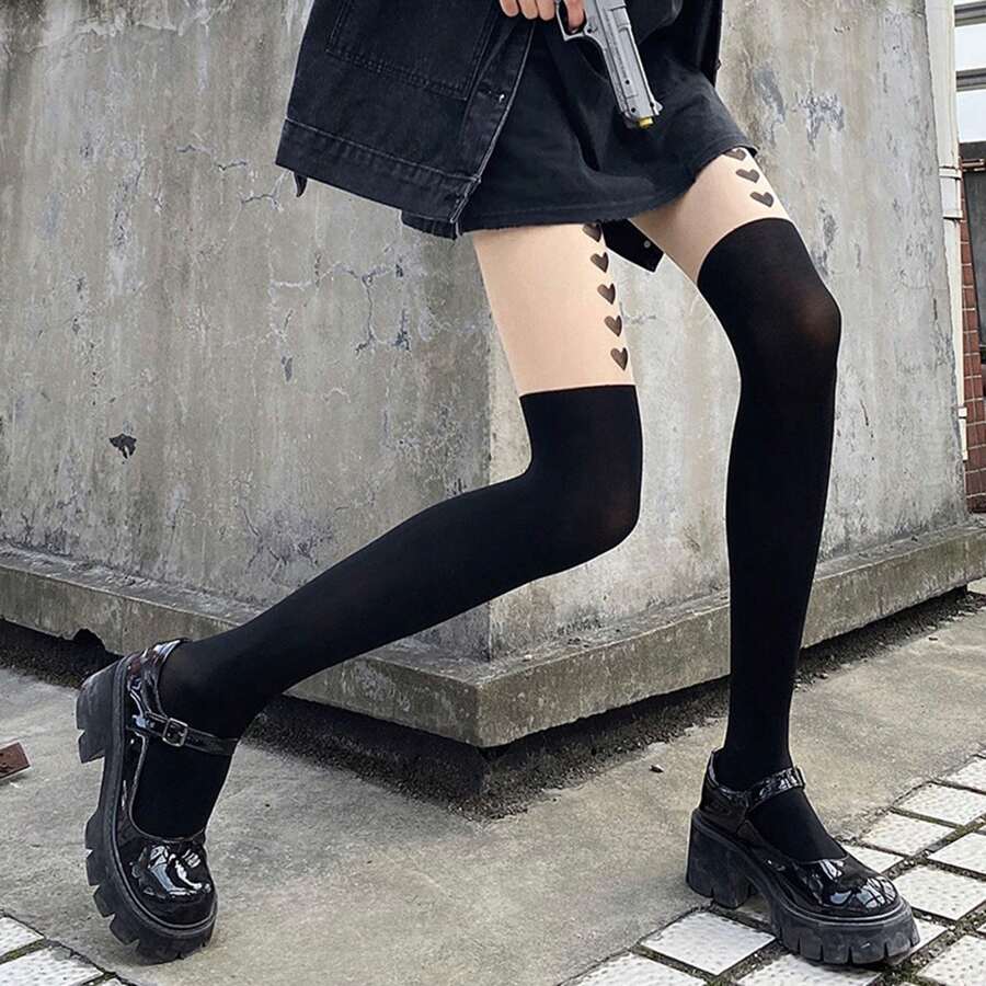 Women Sheer Tights Pantyhose Bow Pattern Patchwork See Through ...