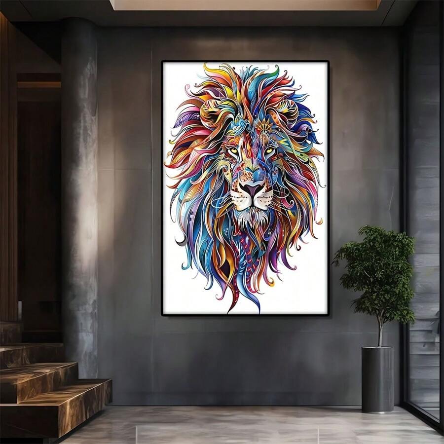 Les lions colorés, les motifs complexes, la crinière légère. Grande peinture murale encadrée en ...