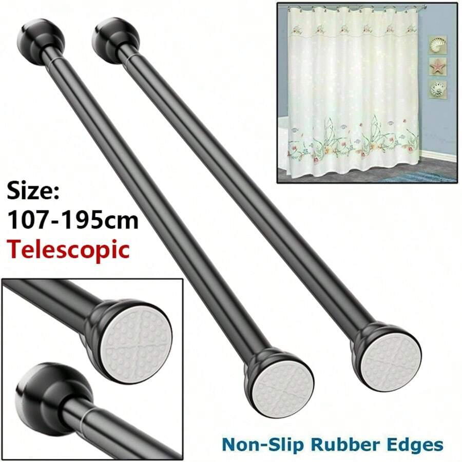 Shower Curtain Pole Rail Rod Bath Door Window Heavy Duty Extendable ...