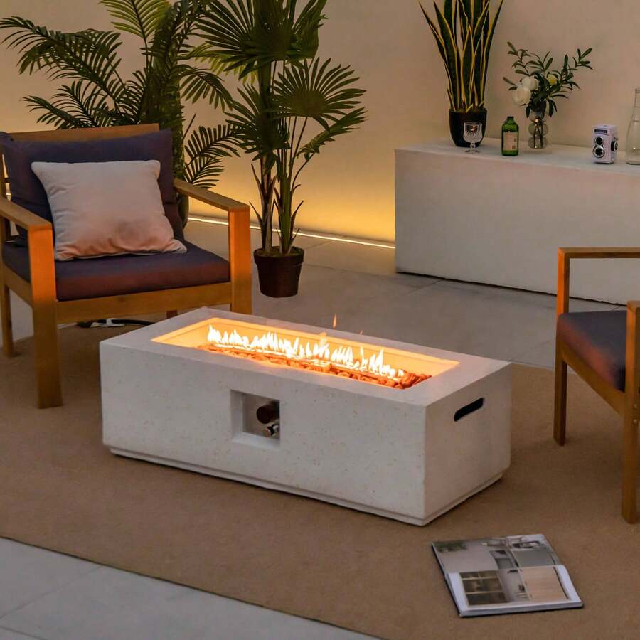 Lifezeal 42'' Terrazzo Fire Pit Table 50,000 BTU Rectangle Propane Fire ...