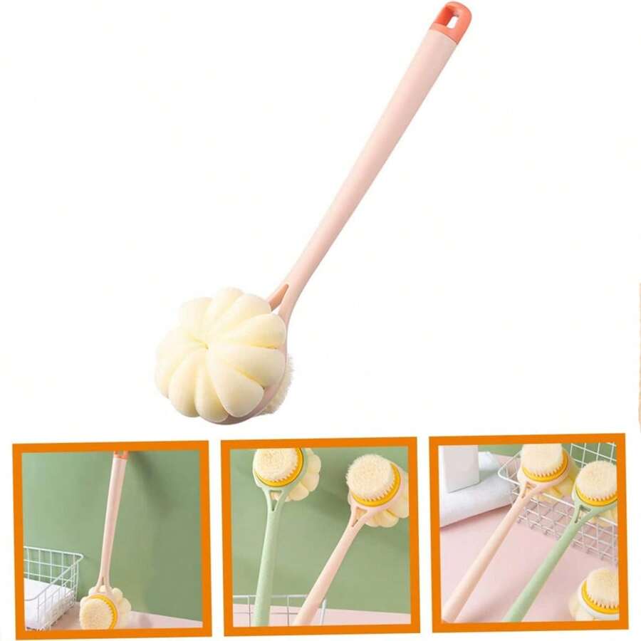 Shower Back Brush With Soft Bristles And Loofah, Long Handle Body Scrub ...