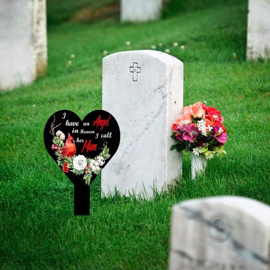 1pc Black Acrylic Memorial Stake, Love Shape Flamingo Pattern Beautiful ...