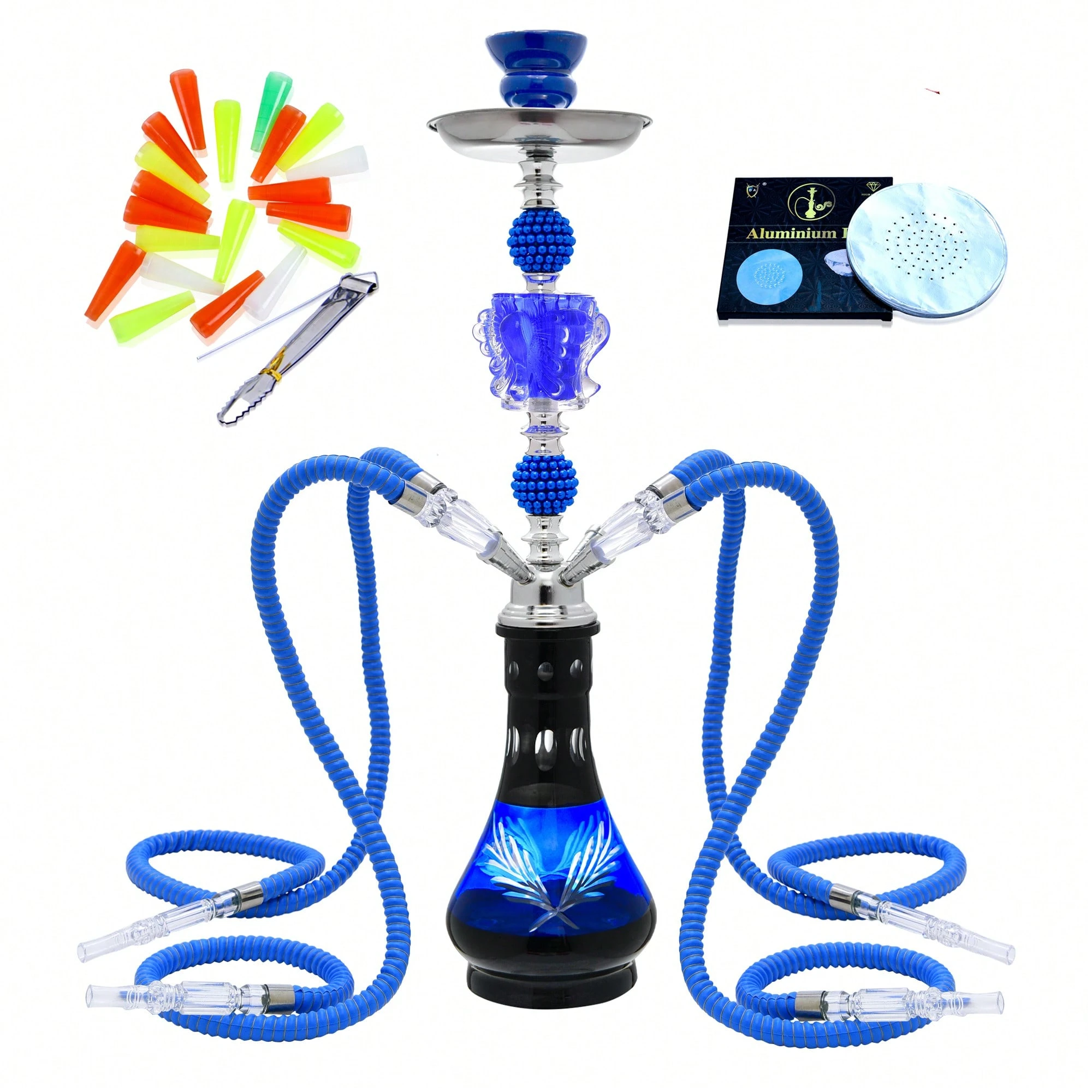 22" Premium Hookah Shisha Set With Glass Vase, Ceramic Bowl And Coal ...