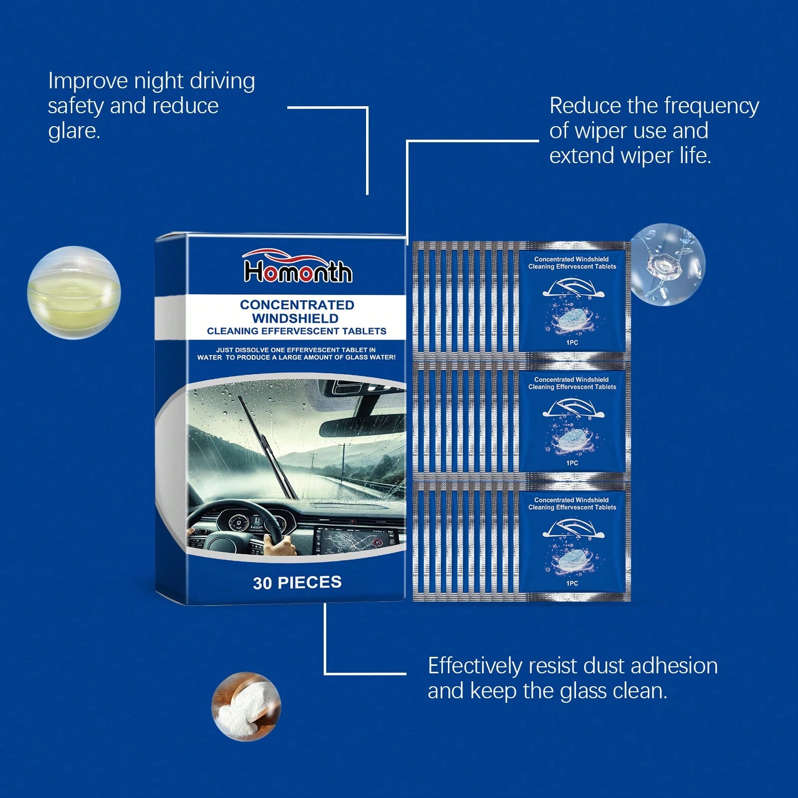 Concentrated Windshield Wiper Cleaning Effervescent Sheet Car Glass ...