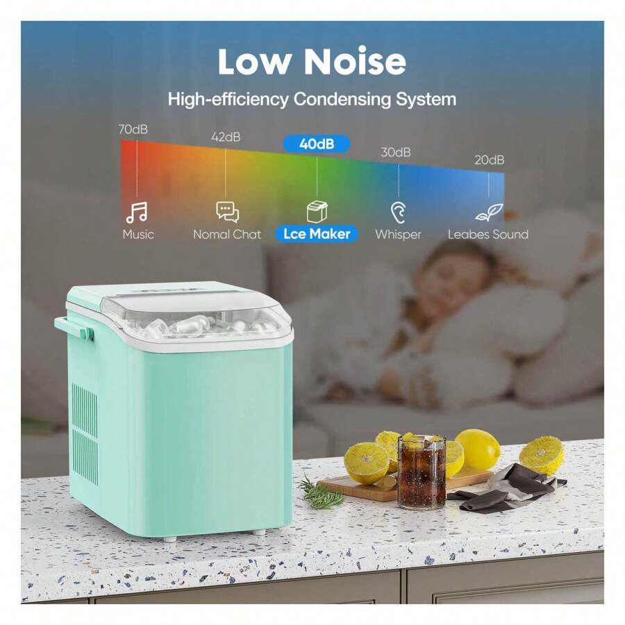 Green Countertop Ice Maker Machine, Portable Self-Cleaning Ice Machine ...