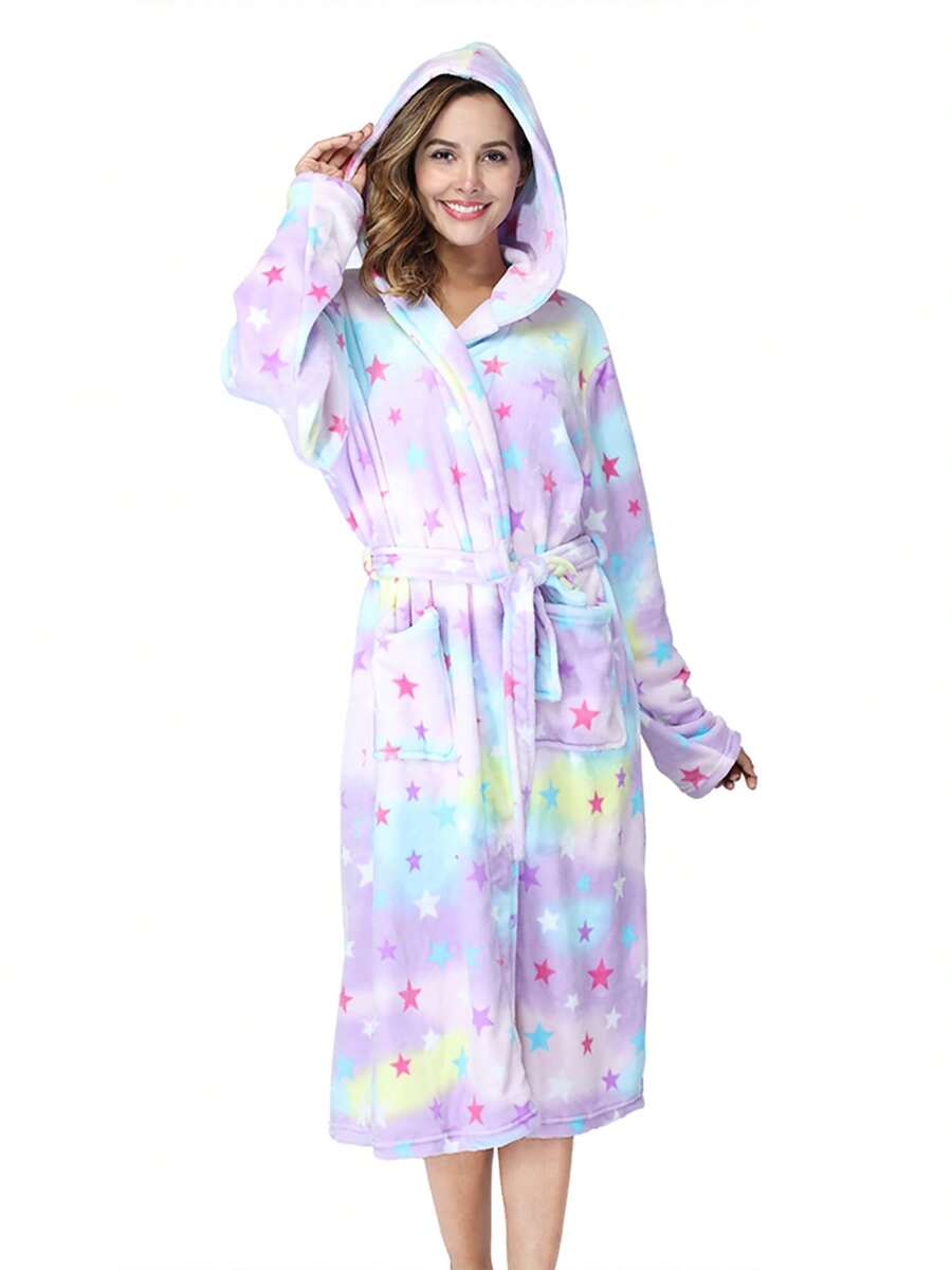 Women's Long Hooded Robe, Plush Hooded Bathrobe, Thick Robe With ...