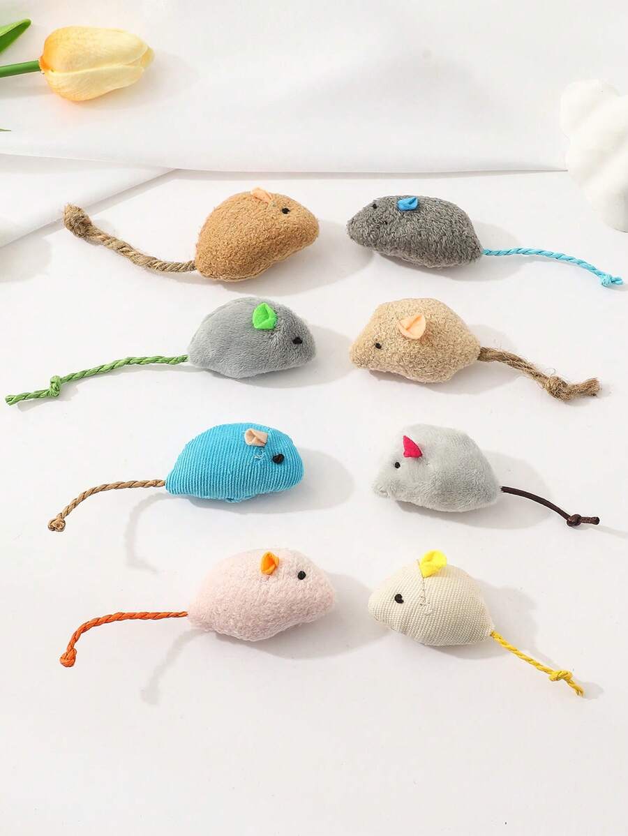 8pcs Realistic Plush Mice Doll Set, Feather Mice, Scratch & Bite ...