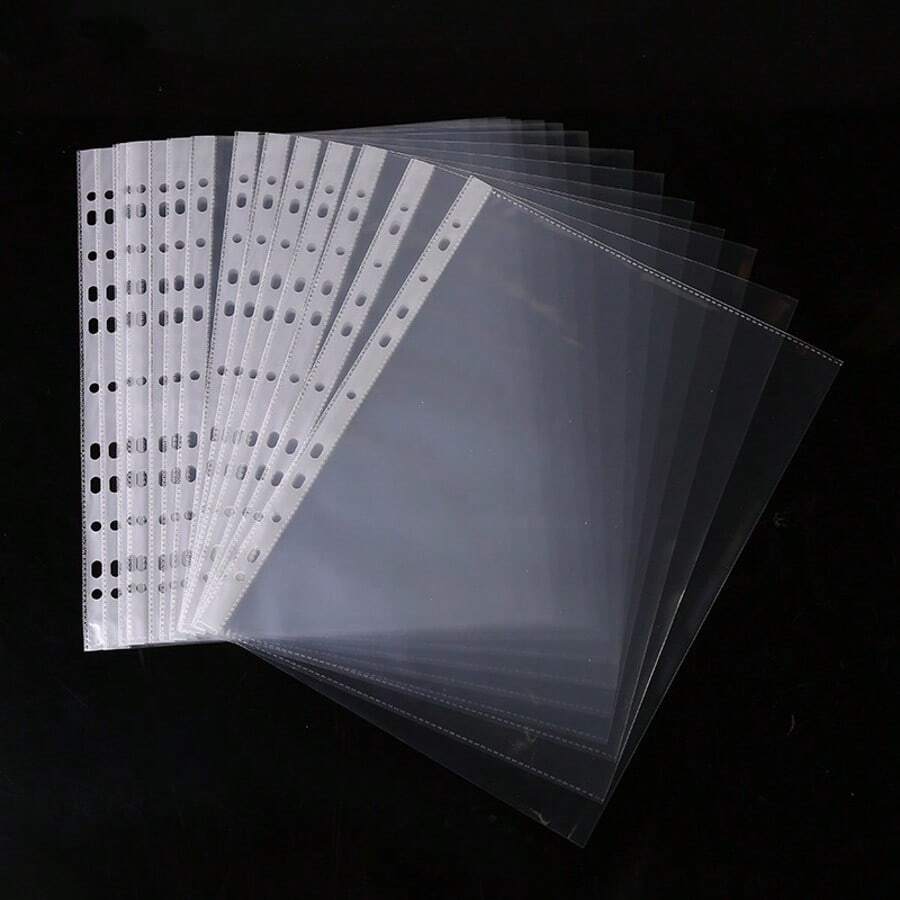100pcs 11-Hole A4 Size Clear Plastic Document Sleeves, Efficient Filing ...