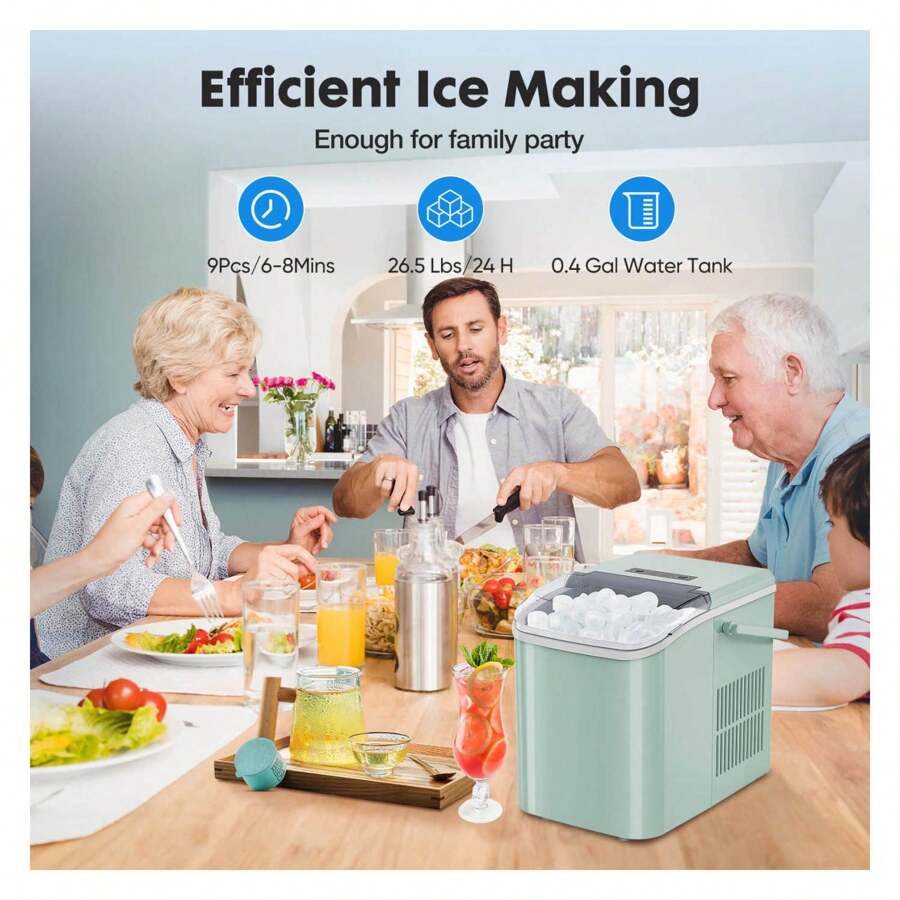 Green Countertop Ice Maker Machine, Portable Self-Cleaning Ice Machine ...