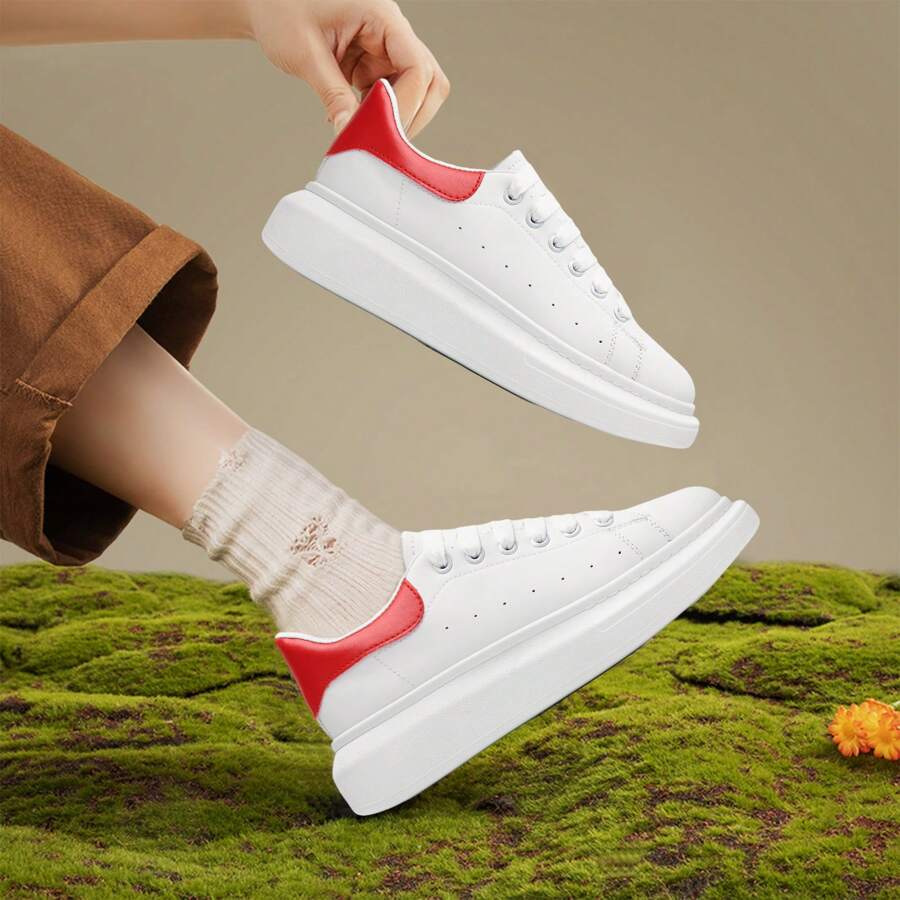 Womens White Platform Sneakers PU Leather Platform Shoes Fashion ...