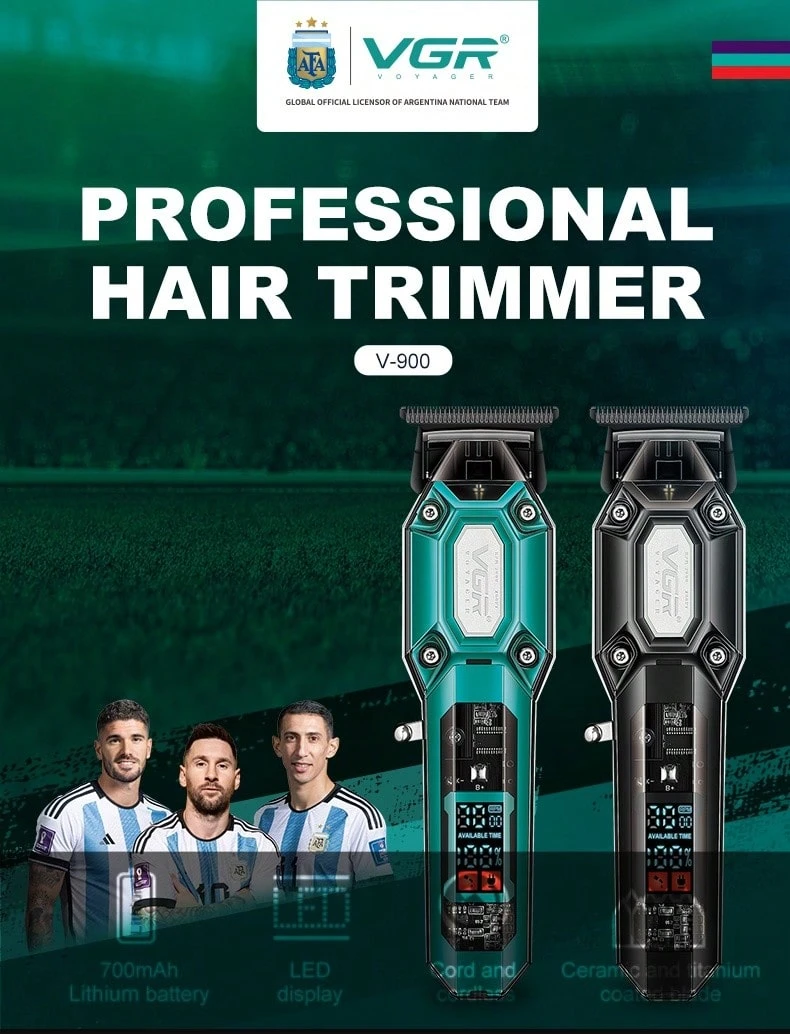 VGR VGR Electric Portable Digital Display Hair Trimmer Cordless Transparent Hair Clipper ...