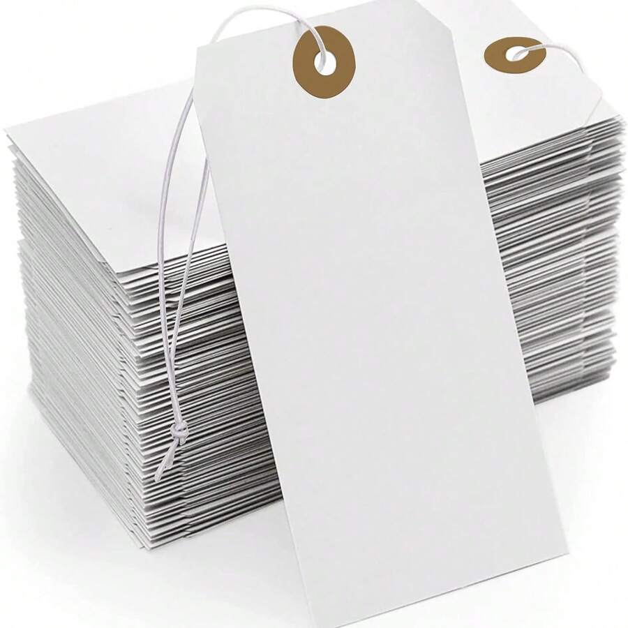 50pcs White ,Brown,Blank Labels With Elastic Rope Large Tags Hanging ...