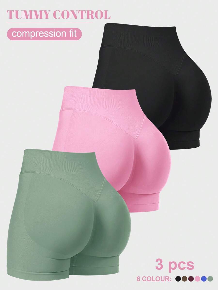 Women 3 Piece Yoga Shorts Sexy High Waist Booty Stretch Workout Exercise Hot Shorts | SHEIN USA