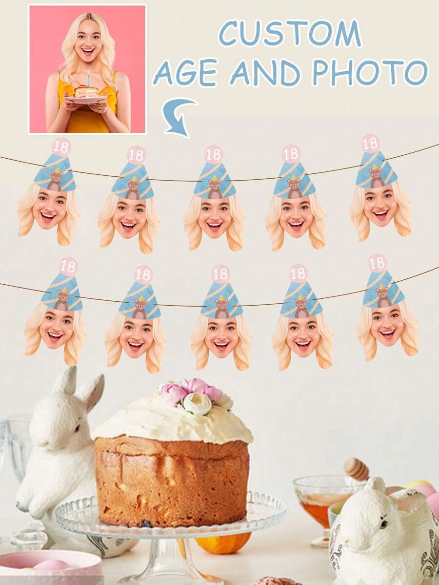 Customized Face Photo Birthday Banner, Customized Photo, Age Birthday ...