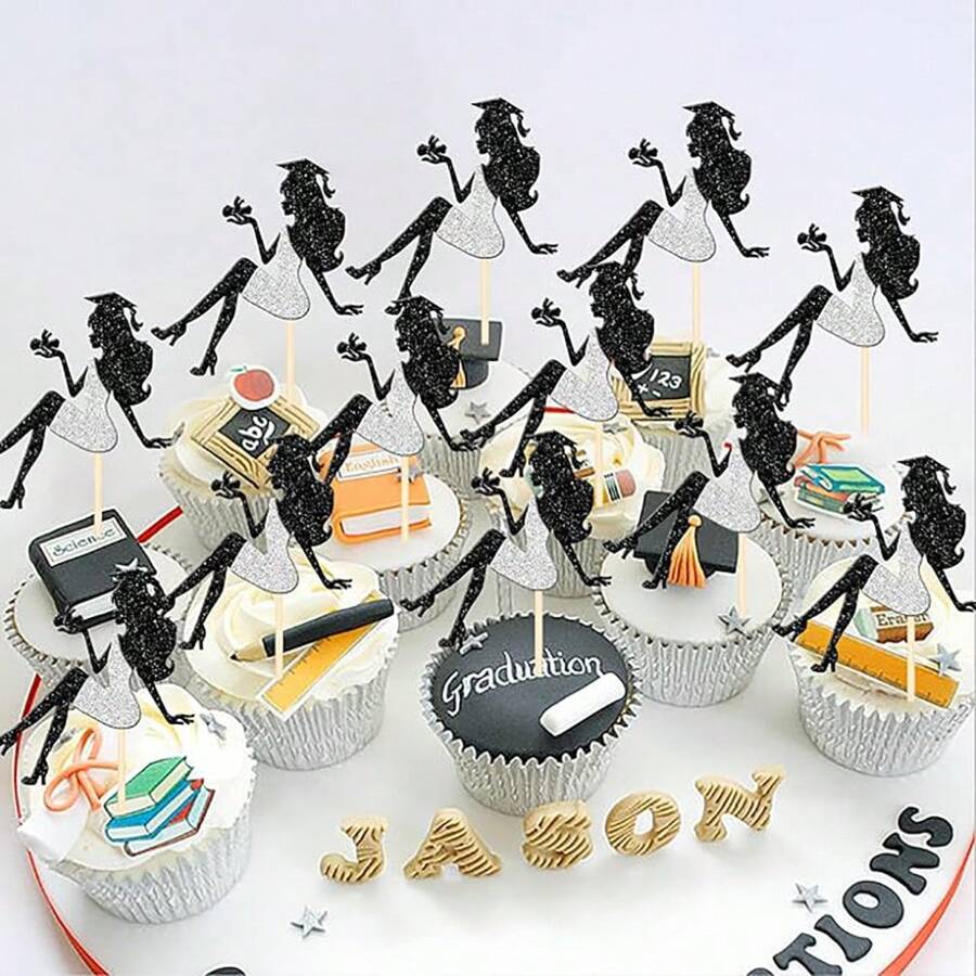 24pcs 2024 Graduation Cupcake Toppers Glitter Grad Cap Diploma High ...