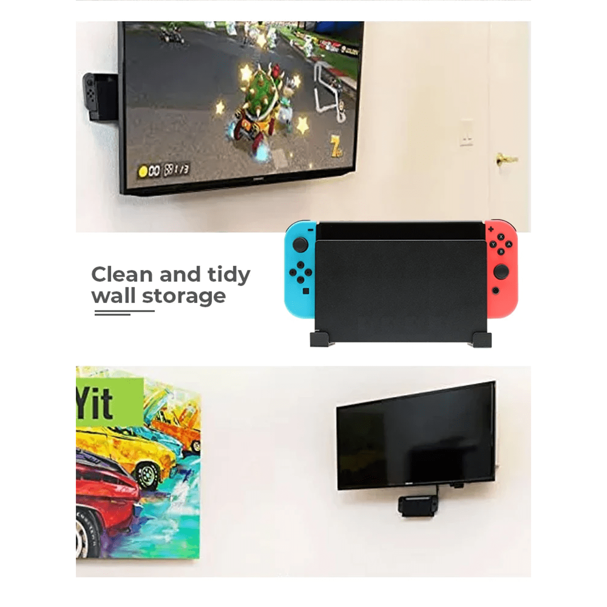 DATA FROG Wall Support Mount Holder Rings Hanger Mural Stand For Switch ...