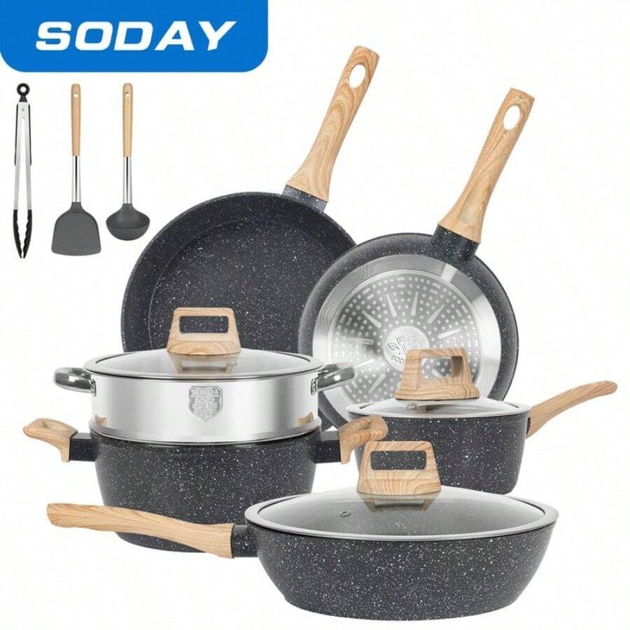 12-Piece Nonstick Pots Granite Cookware Set - Featuring Frying Pans ...