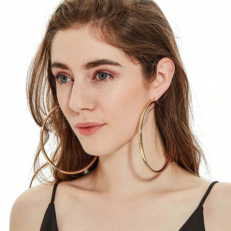 1 Pair Punk Style Sexy Hollow Metal Geometry Big Round Hoop Earrings, Suitable For Women Party ...