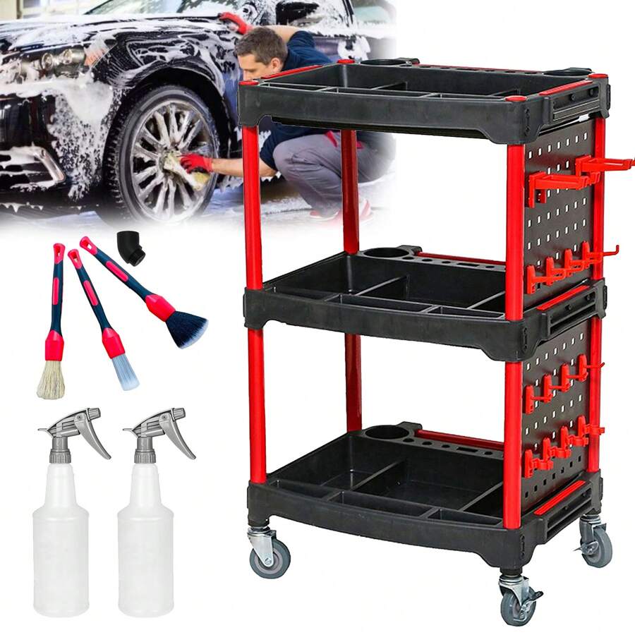1 Set Car Wash Detail Trolley Three-Tier Tool Cart Utility Carts ...