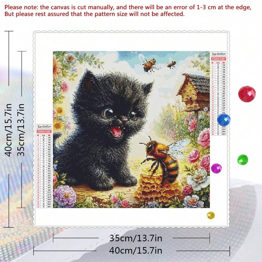 1pc Full Round Drill Diamond Mosaic Cat Animal DIY Hobby Diamond Painting Bee Handmade Art ...
