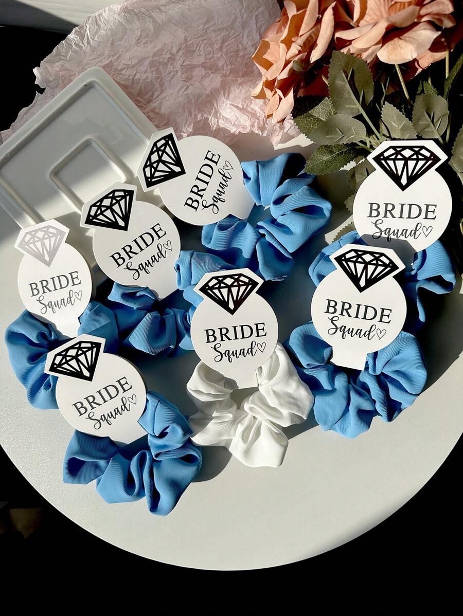7pcs/Set Elegant & Sweet Diamond Texture Hair Scrunchies,Blue/White ...