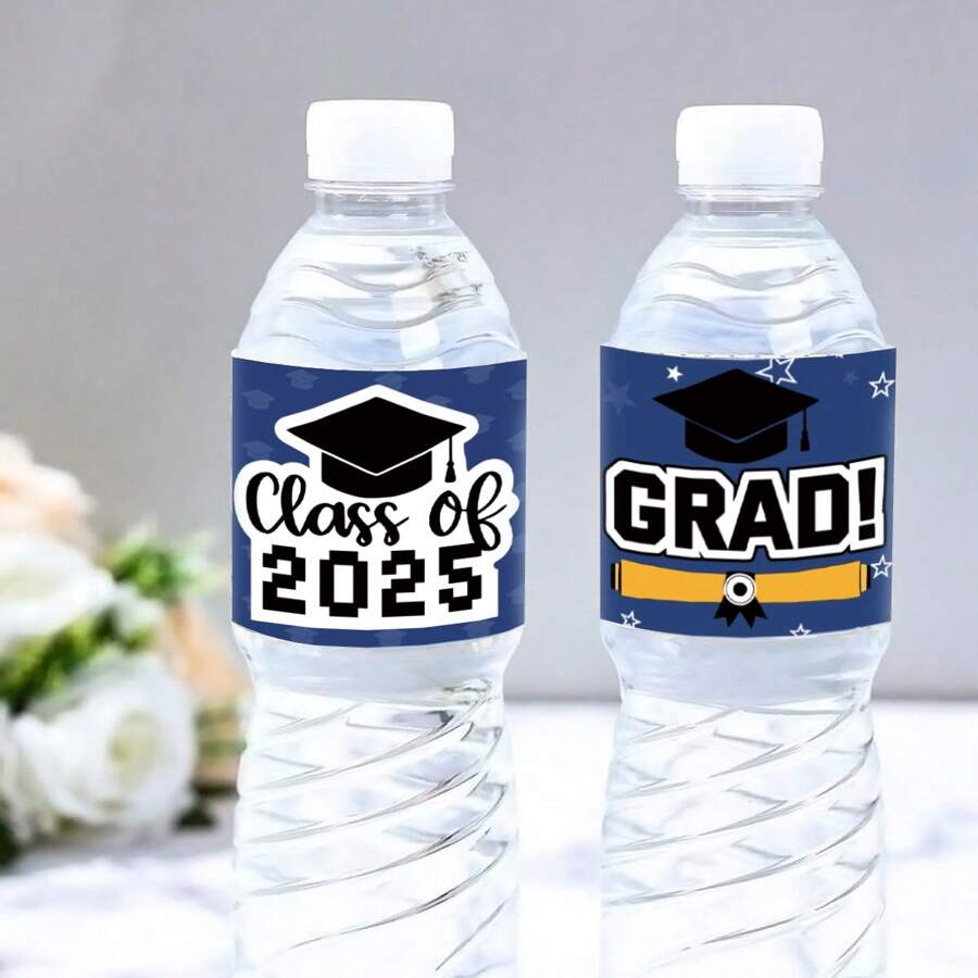 15pcs Class Of 2025 Graduation Water Bottle Labels, Blue Water Bottle ...