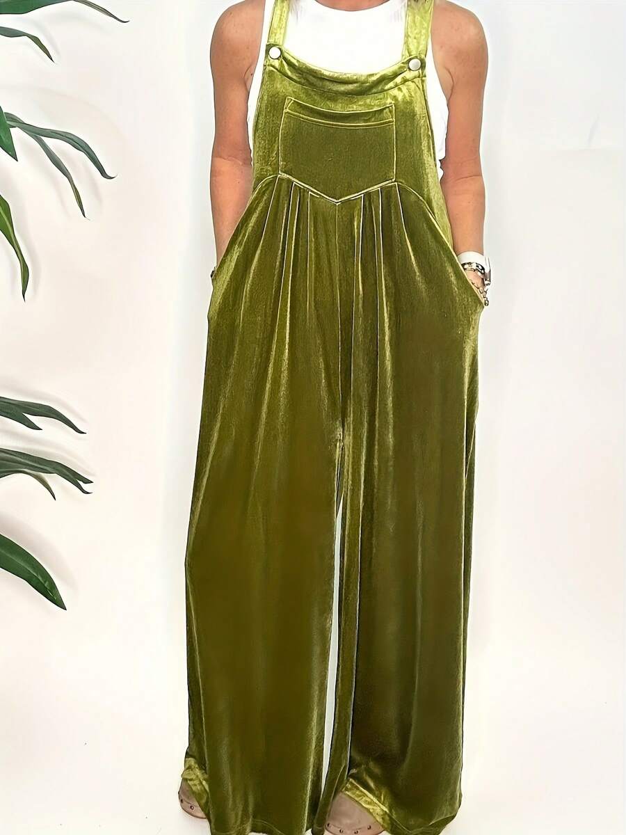 Vintage Solid Velvet Overalls Lazy Jumpsuit | SHEIN USA
