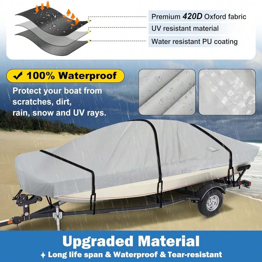 Jon Boat Cover With Adjustable Support System, 420D Heavy Duty ...