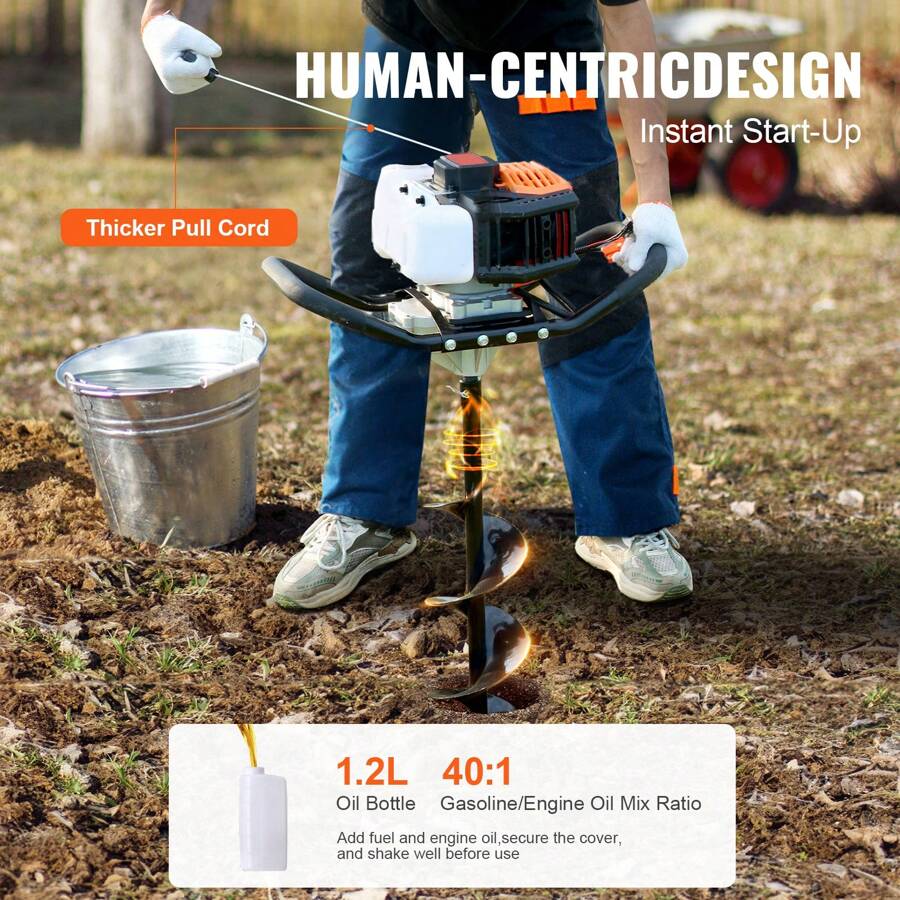 SKYSHALO Post Hole Digger, Auger Post Hole Digger, Gas Powered Earth Digger With Earth Auger ...