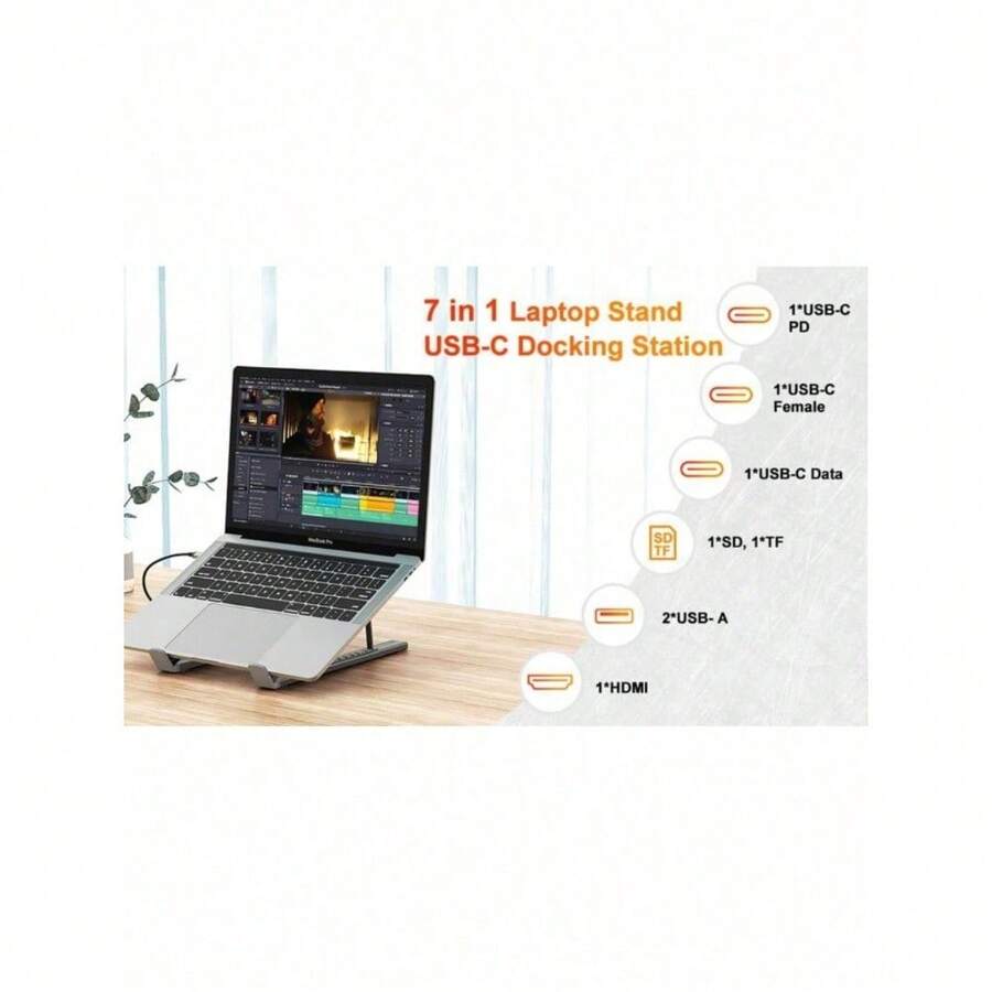 Mukiya USB C Hub Laptop Stand 7 In 1 Docking Station With 4K, 3xUSB-C ...