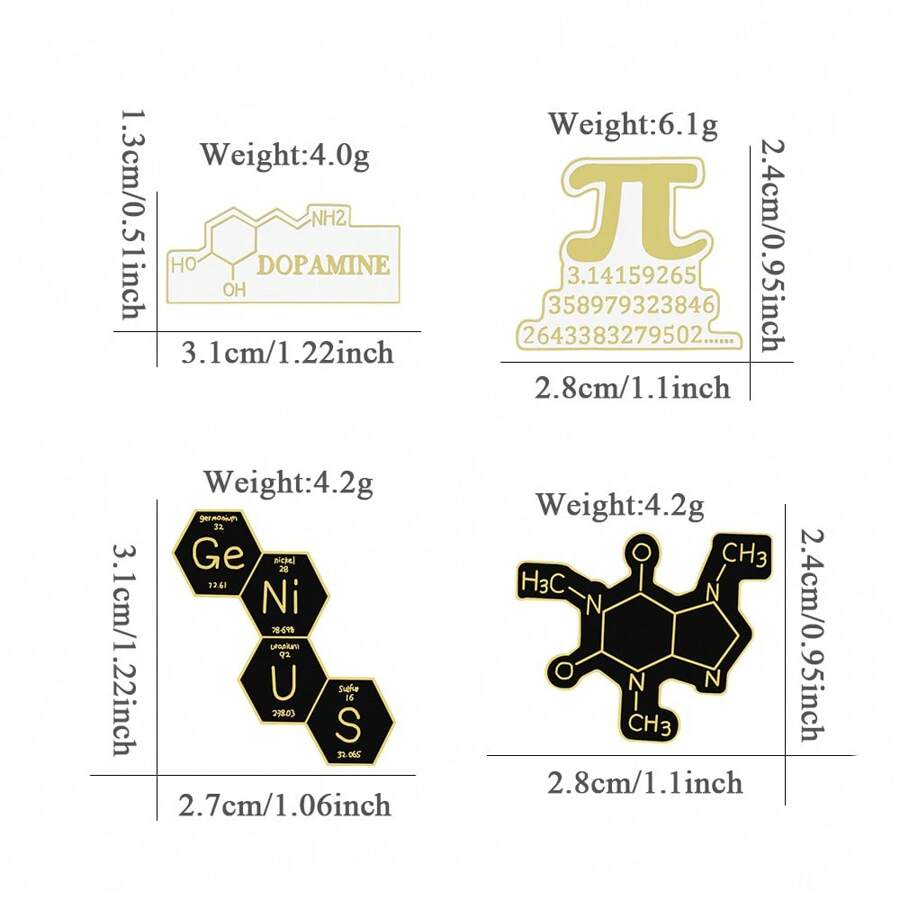 1pc Creative Math Chemistry Brooch Chemical Molecule Formula Lapel Pin ...