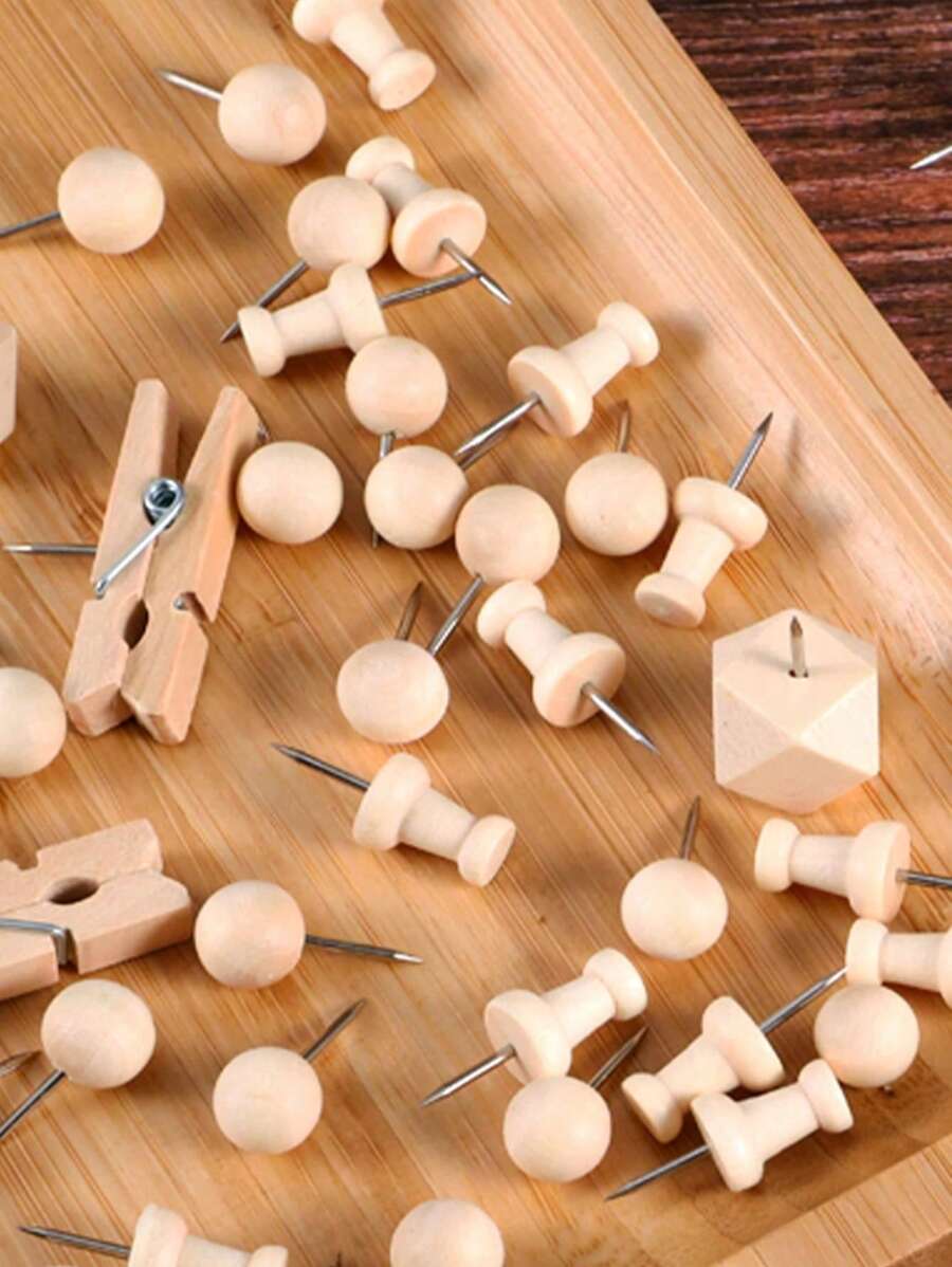 57 Pcs Wooden Push Pins, 7 Assorted Styles, Cork Wall Tacks, Thumbtacks ...