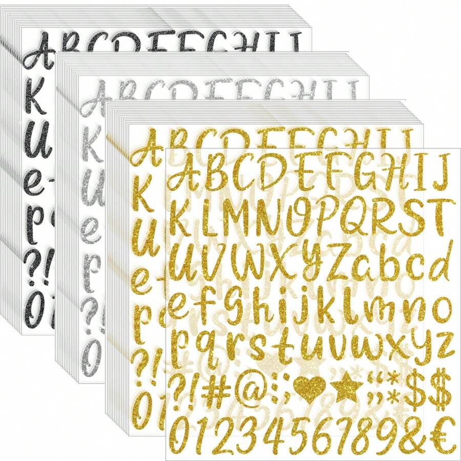 8 Sheets Letter Stickers, Glitter Small Self Adhesive Alphabet Number ...
