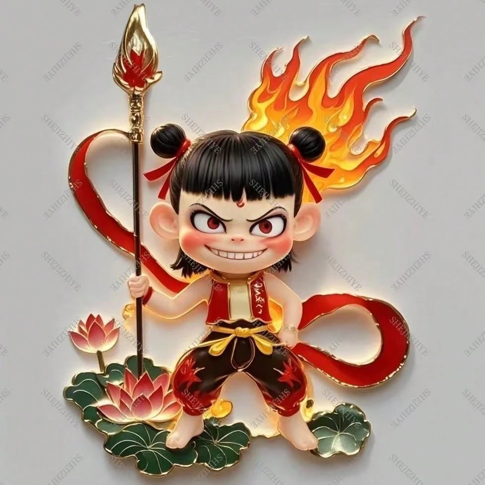 1pc Ne Zha 2 Metal Demon Child Raising Refrigerator Magnet Surrounding ...