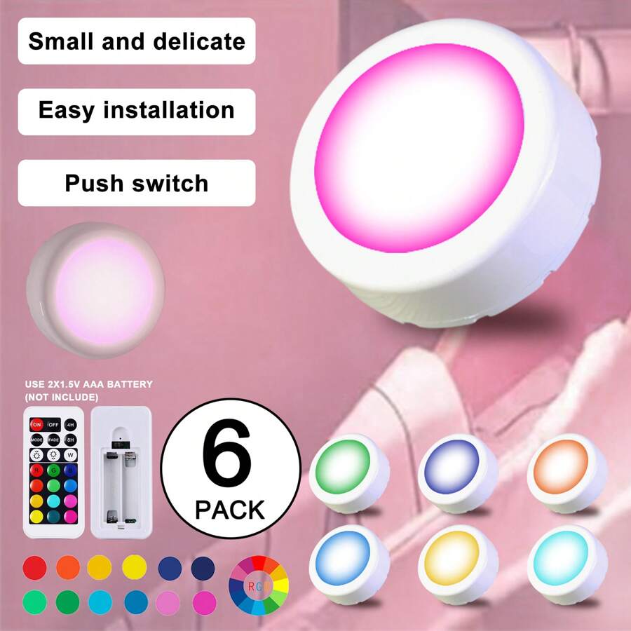6PCS Remote Control LED Pat Light, LED Cabinet Light, Multi-Color Night ...