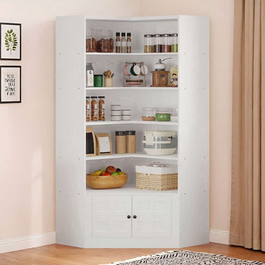 Corner Bookshelf With Door, 6 Tiers Lagre Bookshelves With Storage Rack ...